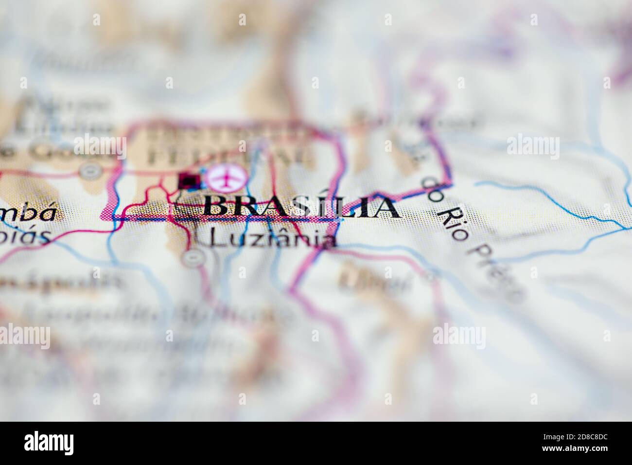 Shallow depth of field focus on geographical map location of Brasilia ...