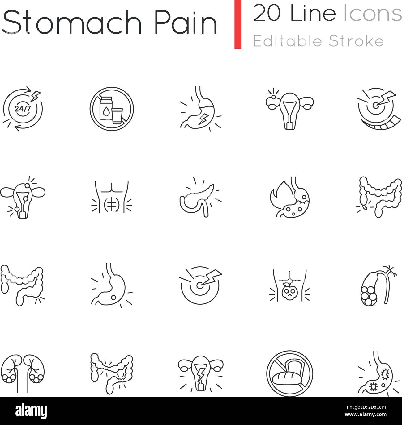 Stomach pain linear icons set Stock Vector Image & Art - Alamy