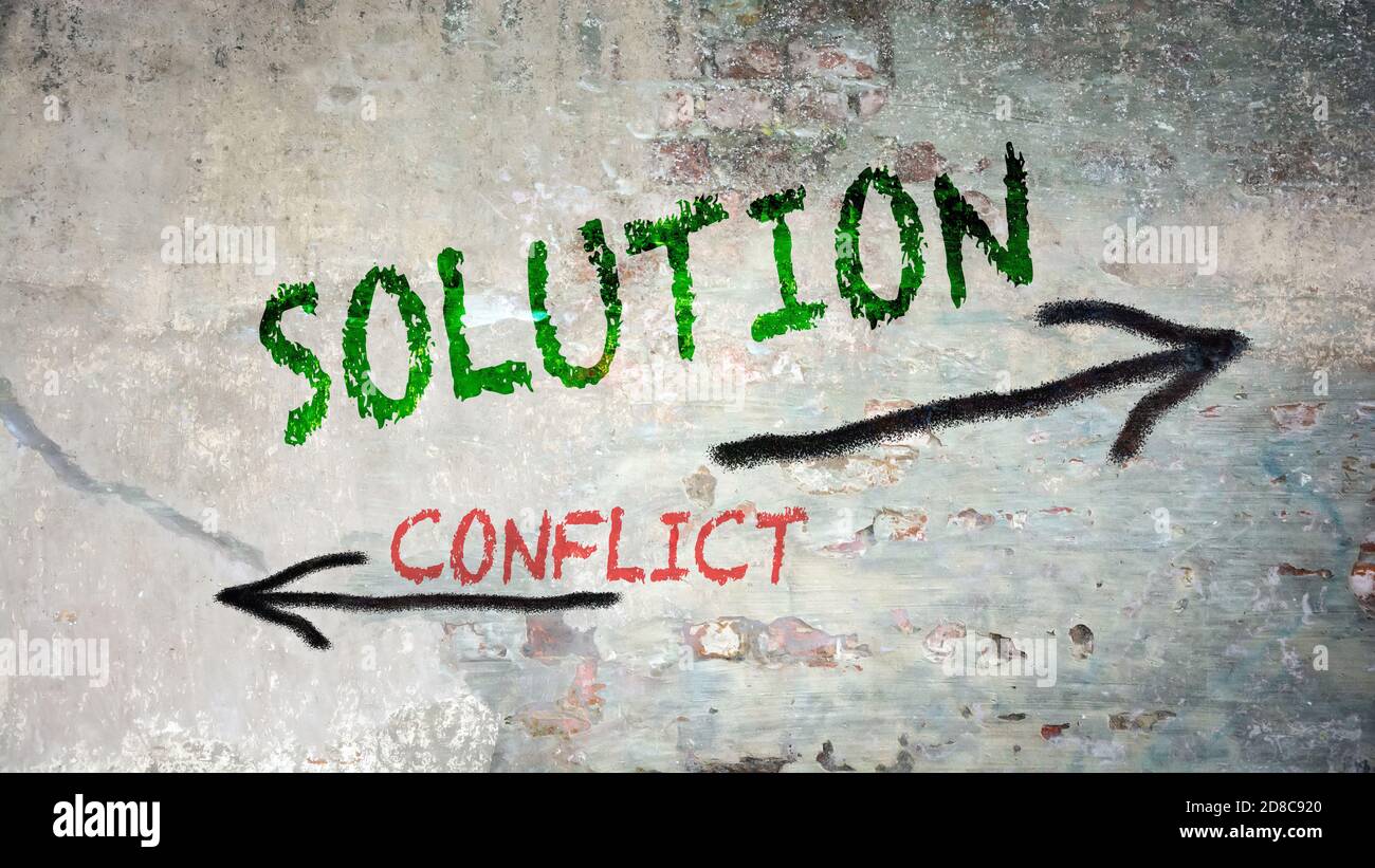 Street Sign the Direction Way to Solution versus Conflict Stock Photo ...