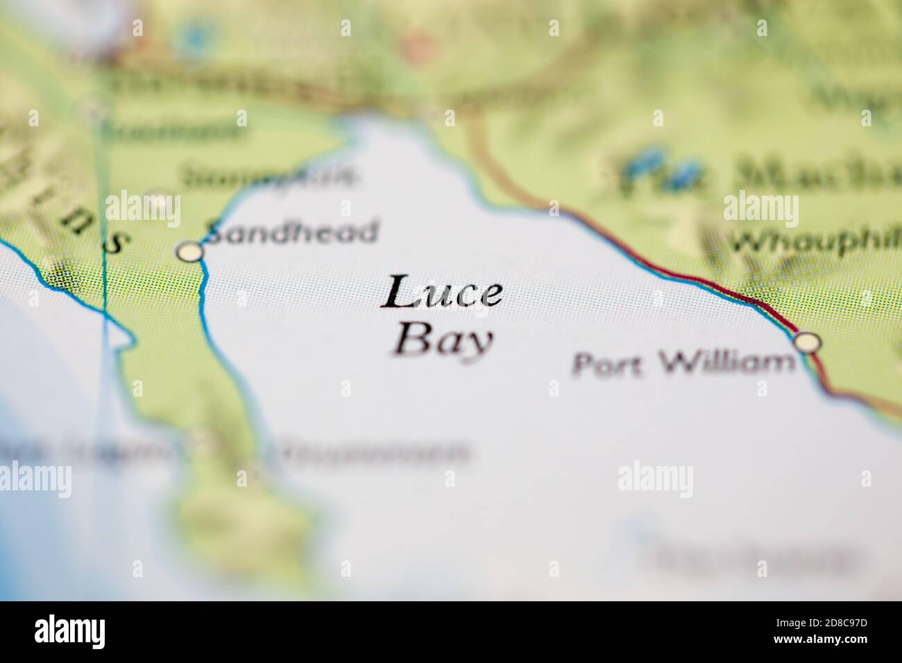 Shallow depth of field focus on geographical map location of Luce Bay ...