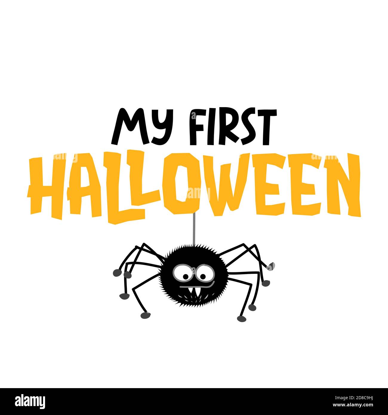 My first Halloween - Hand drawn vector illustration with cute hanging ...