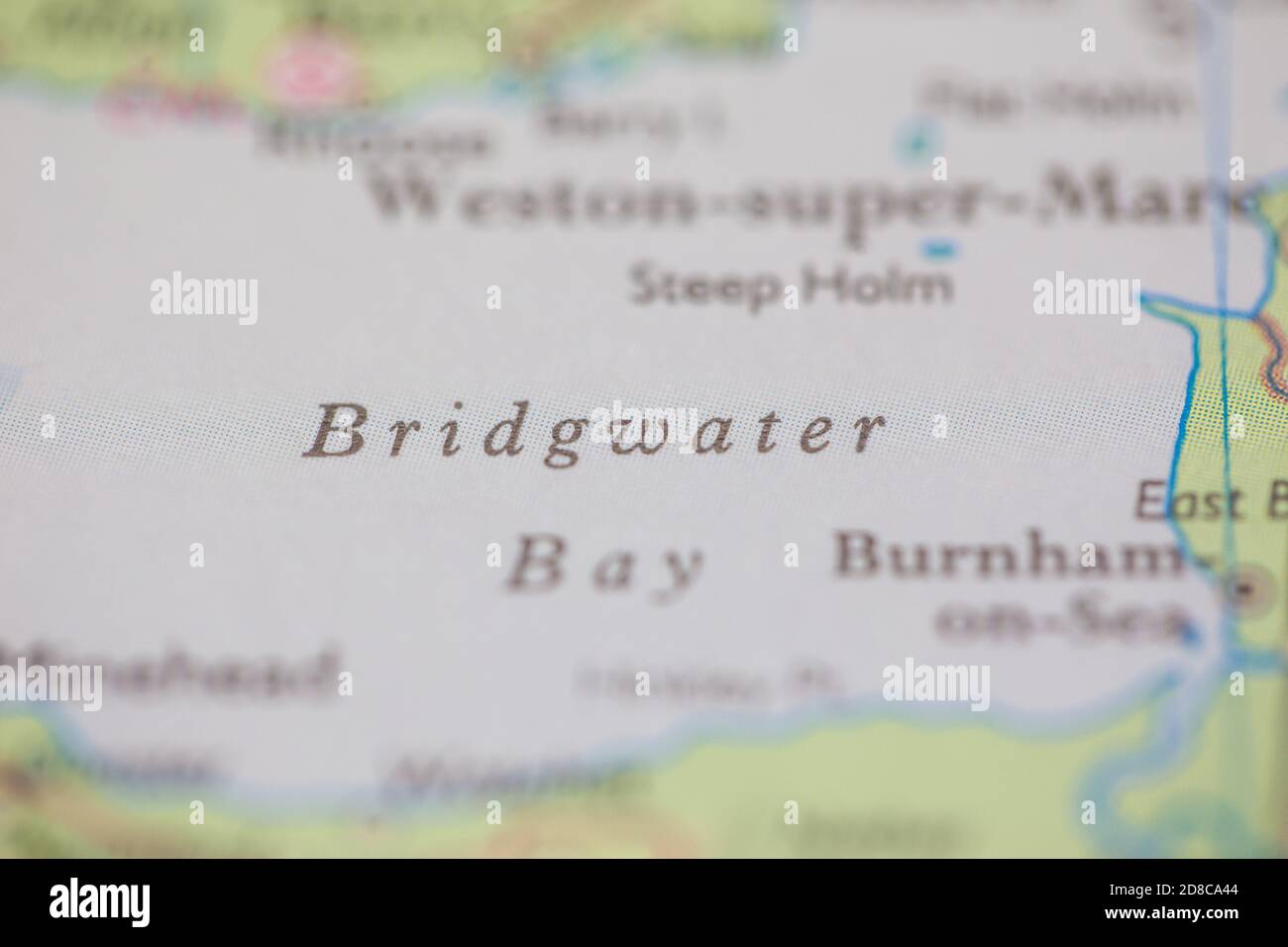 Shallow depth of field focus on geographical map location of Bridgwater ...