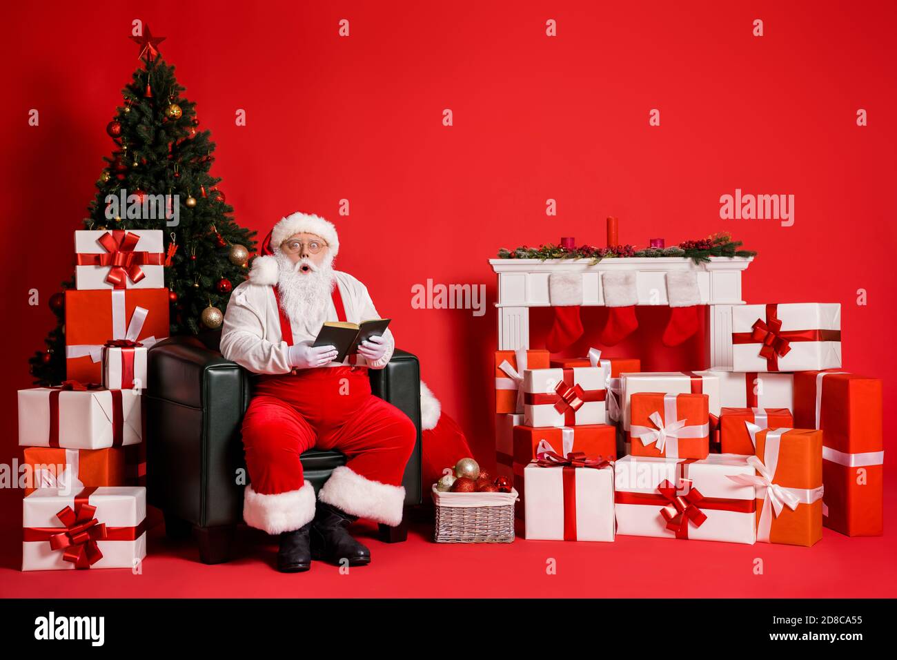 Portrait of his he attractive fat overweight wondered amazed Santa ...