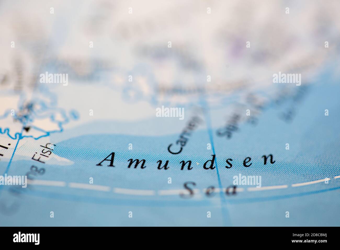 Shallow depth of field focus on geographical map location of Amundsen ...