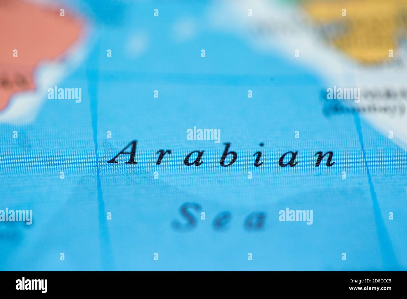 Shallow depth of field focus on geographical map location of Arabian ...