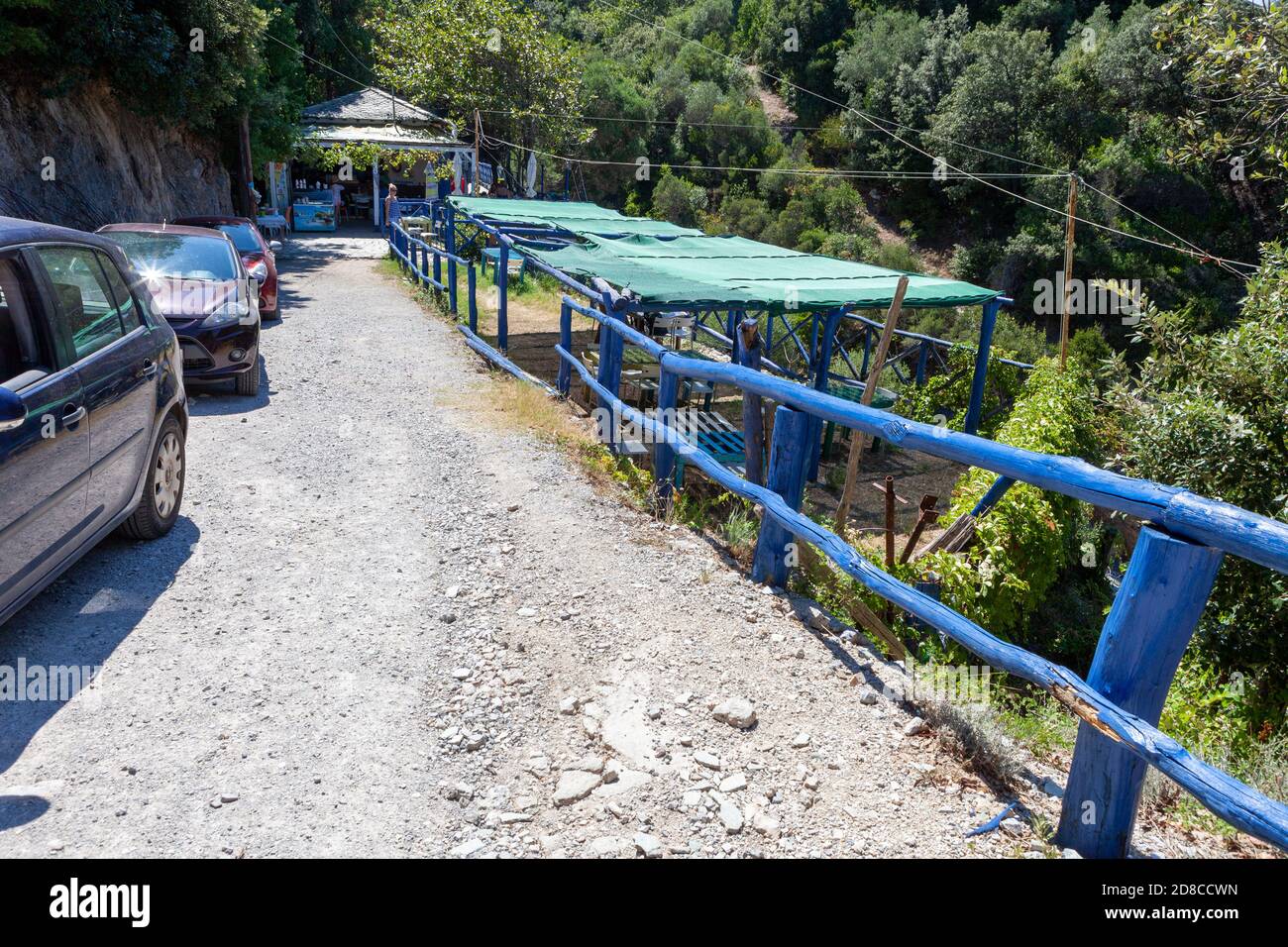 Lampinou beach, Pelion, Chromata Beach Bar Restaurant, Greece Stock ...