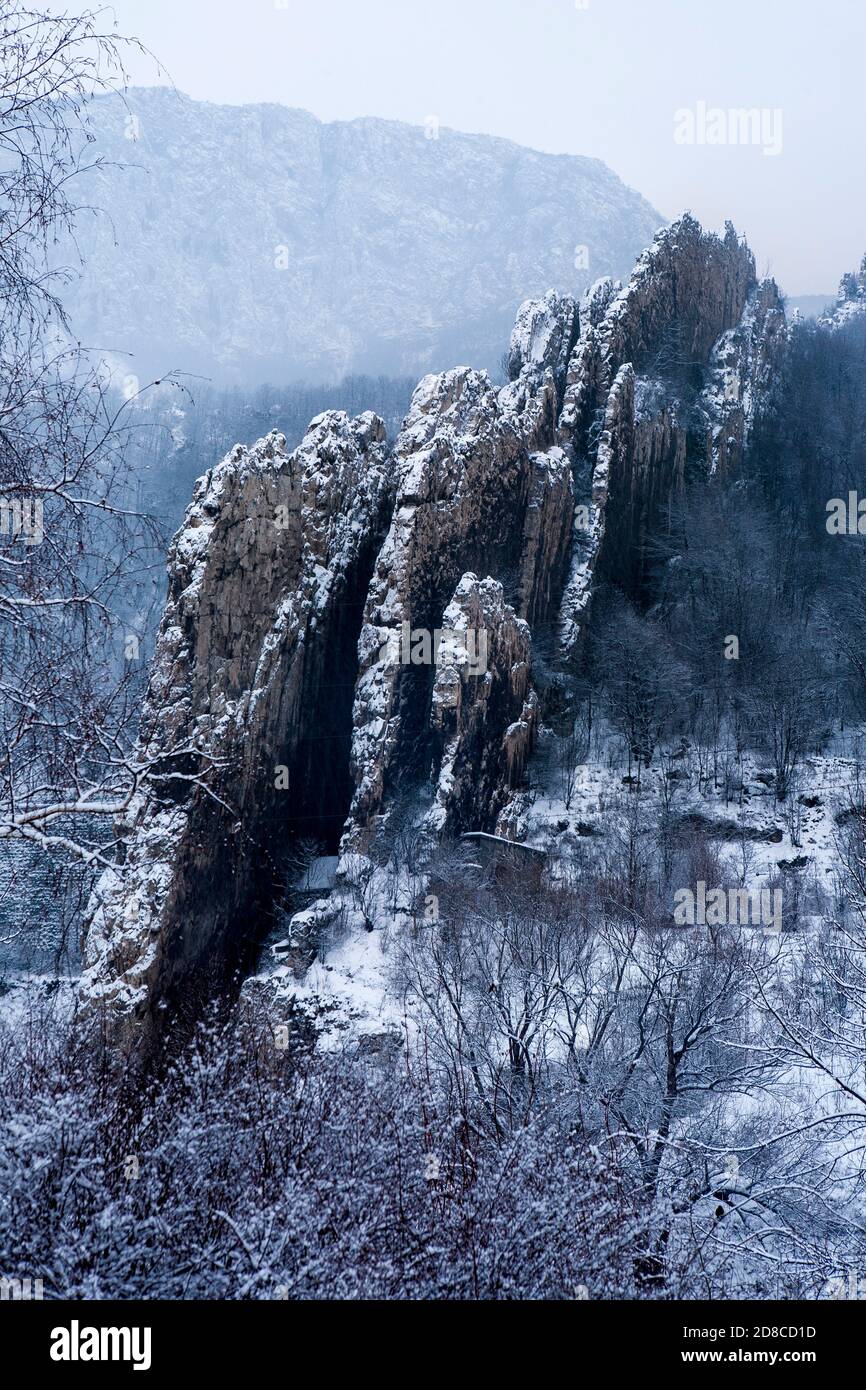 Winter scene, Iskar gorge at winter, Iskar river, rock formations named ...