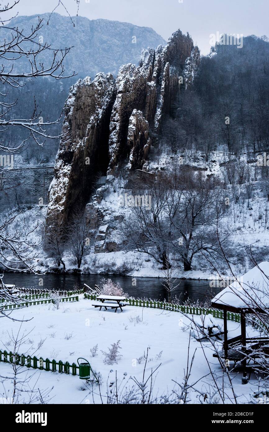 Winter scene, Iskar gorge at winter, Iskar river, rock formations named ...
