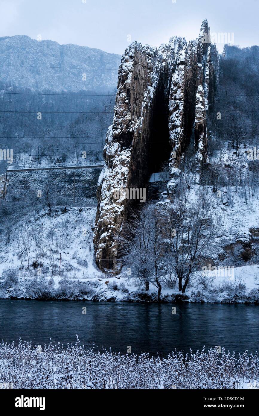 Winter scene, Iskar gorge at winter, Iskar river, rock formations named ...