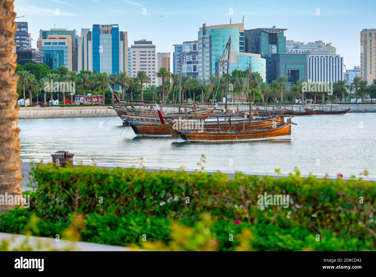 :Traditional Dhow boat at the coast of Doha during sunset, Qatar Qatar ...