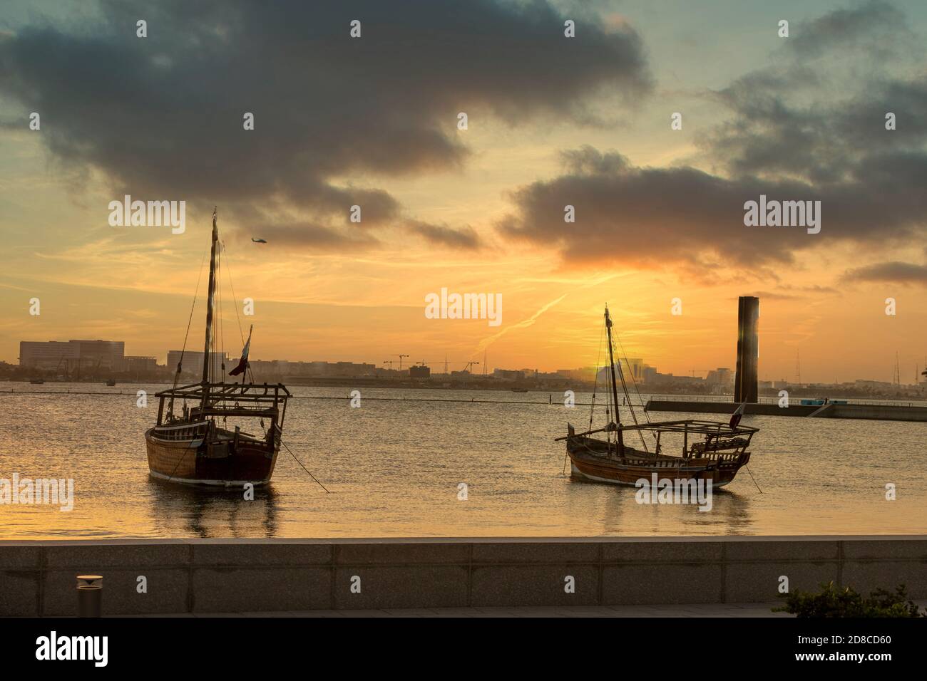 :Traditional Dhow boat at the coast of Doha during sunset, Qatar Qatar ...