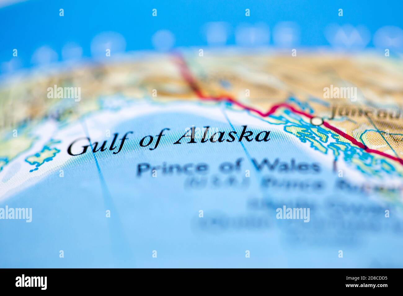 Shallow depth of field focus on geographical map location of Gulf of ...
