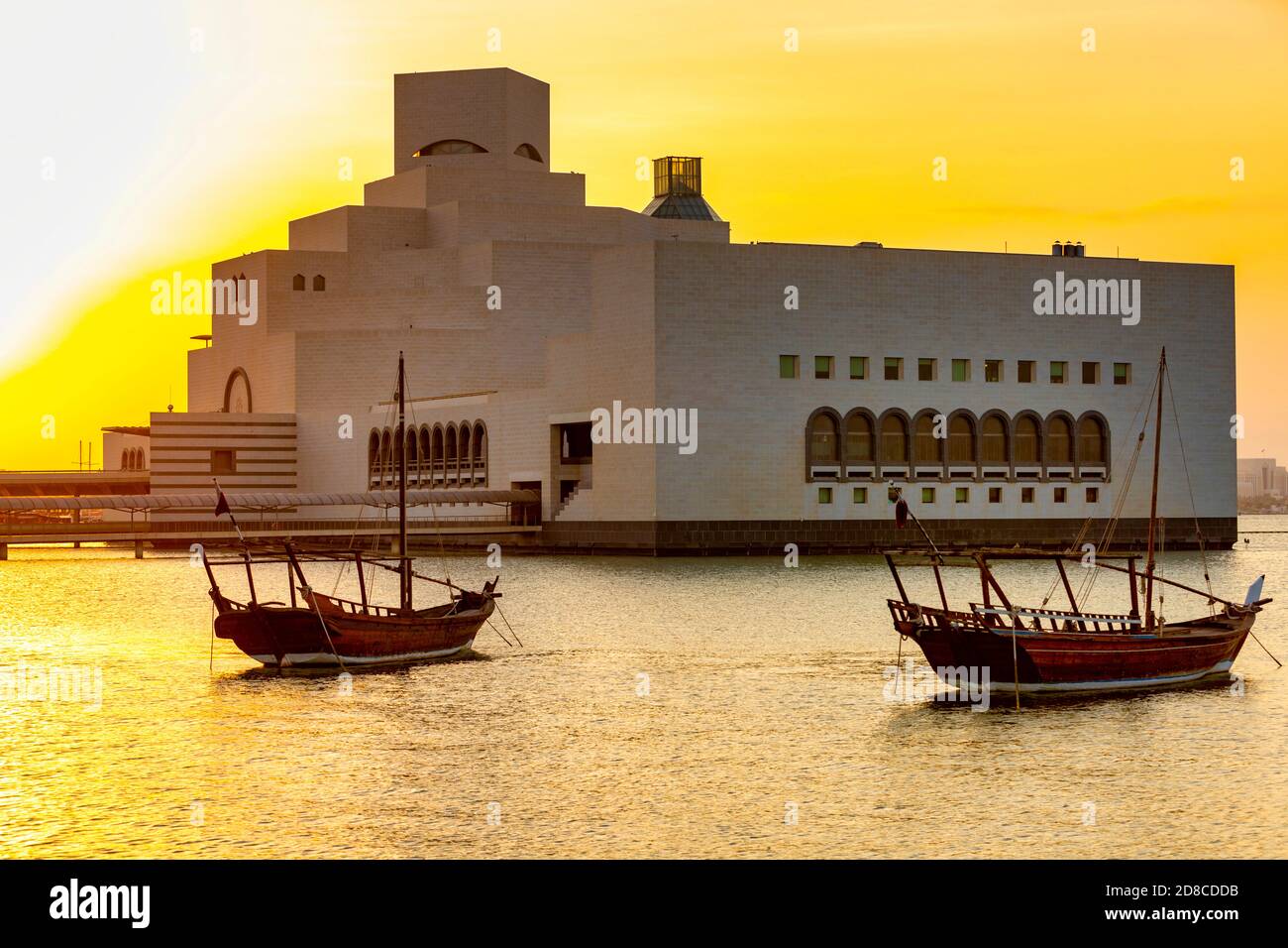 :Traditional Dhow boat at the coast of Doha during sunset, Qatar Qatar ...