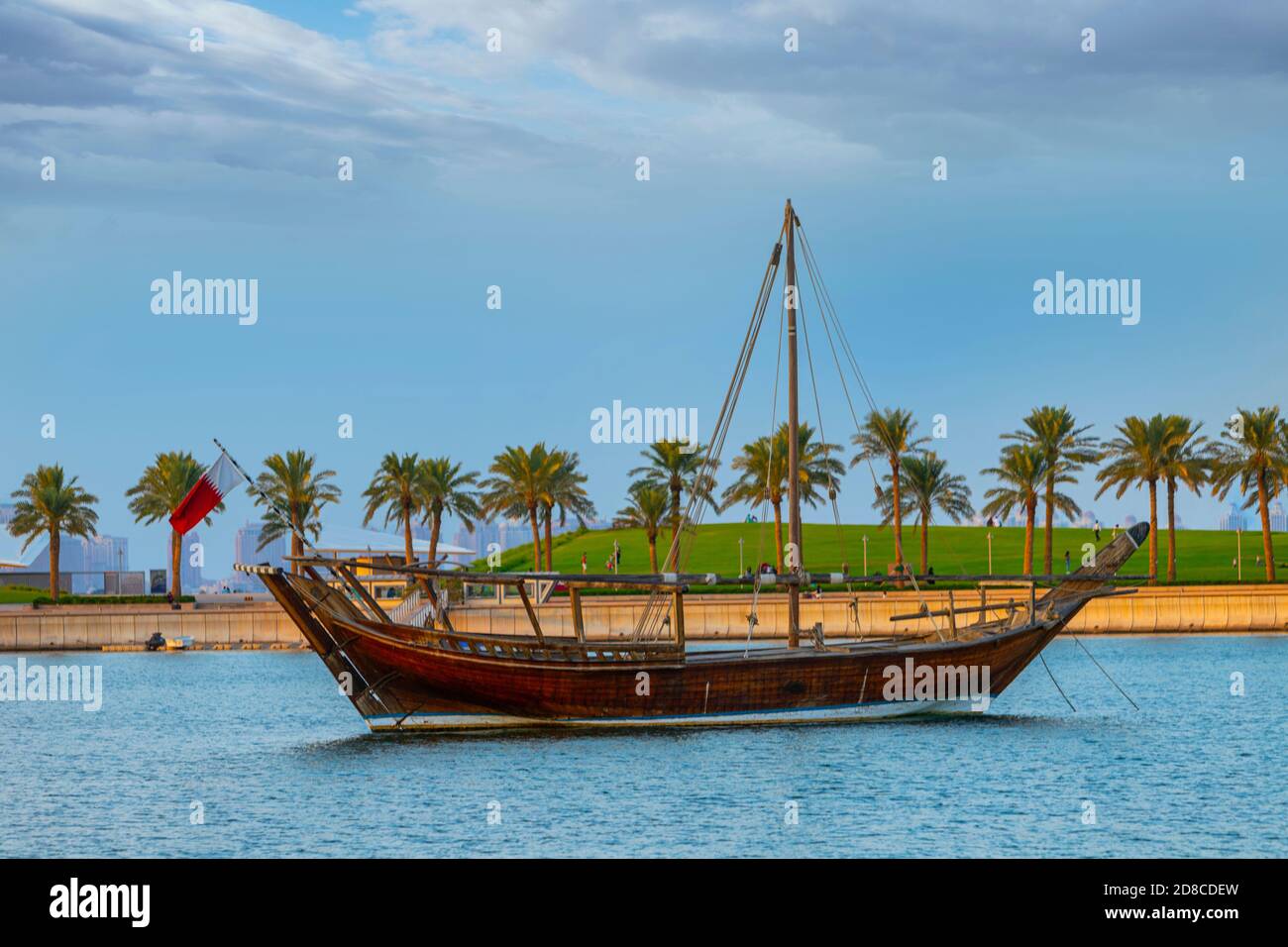 :Traditional Dhow boat at the coast of Doha during sunset, Qatar Qatar ...