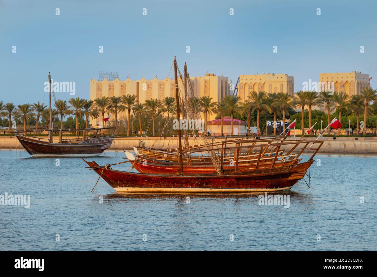 :Traditional Dhow boat at the coast of Doha during sunset, Qatar Qatar ...