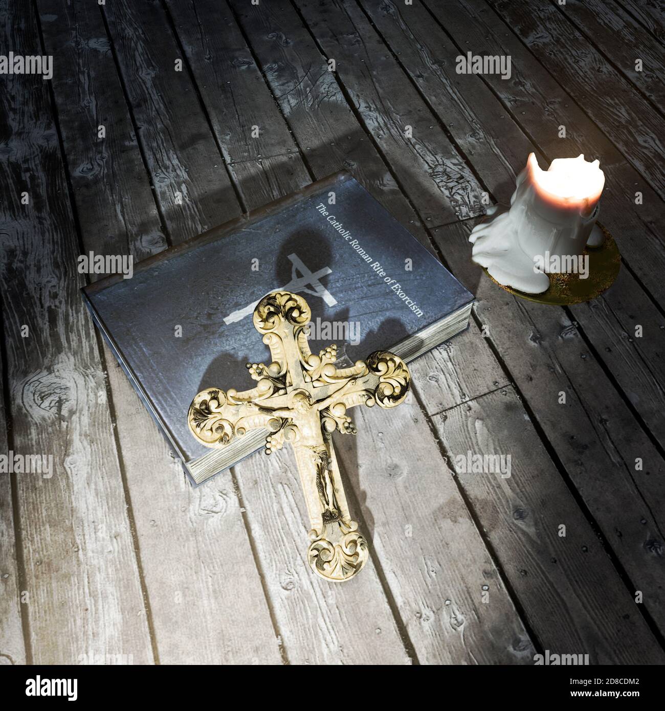 exorcism book with Jesus cross 3d illustration Stock Photo - Alamy