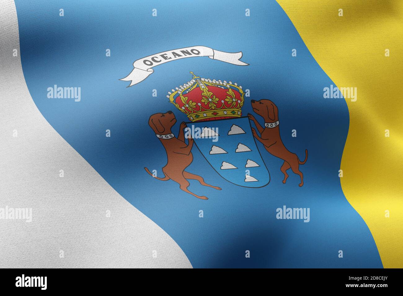 3d rendering of a silked Canary islands Spanish Community flag Stock ...