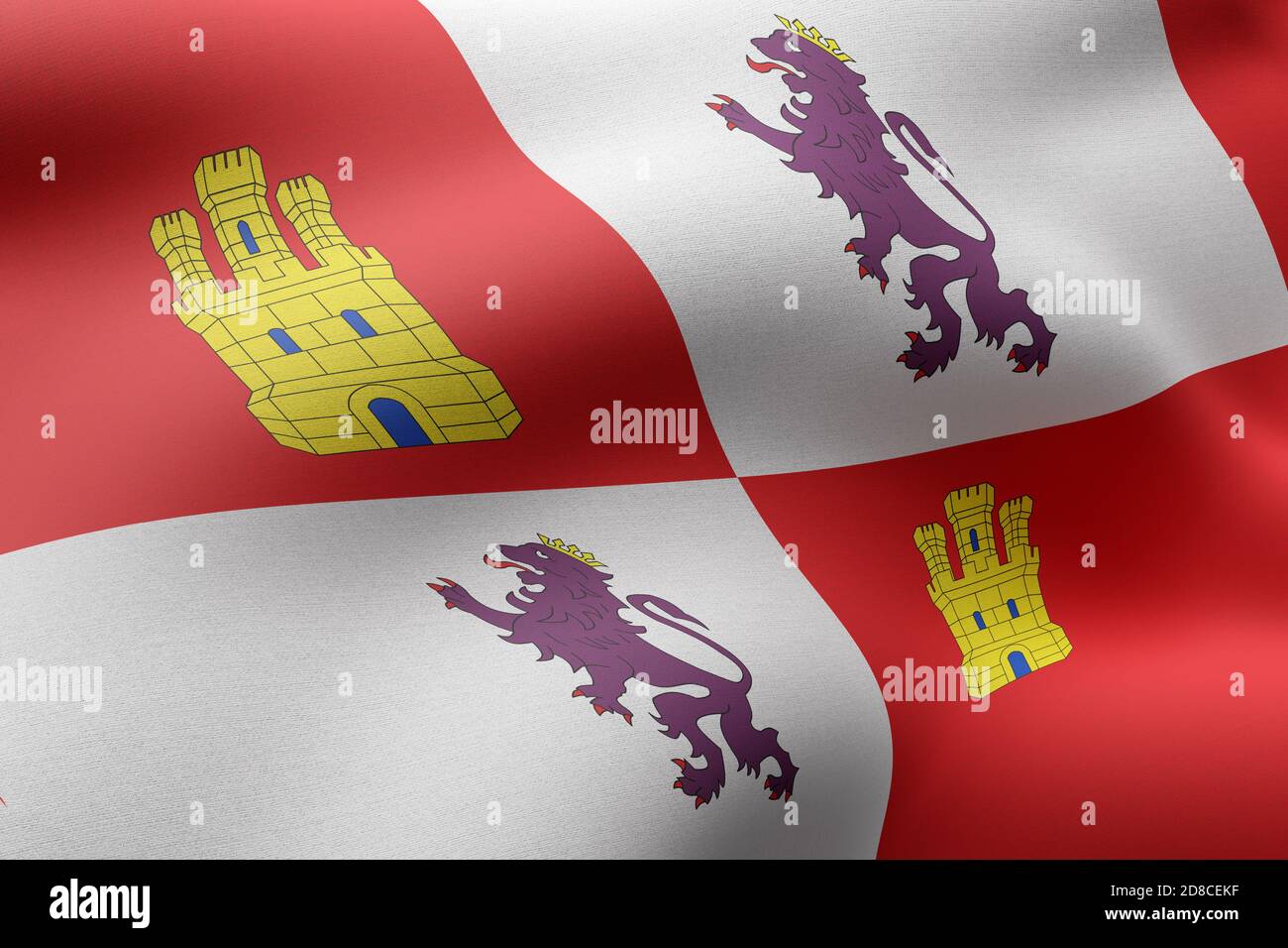 3d rendering of a silked Castilla Leon Spanish Community flag Stock ...