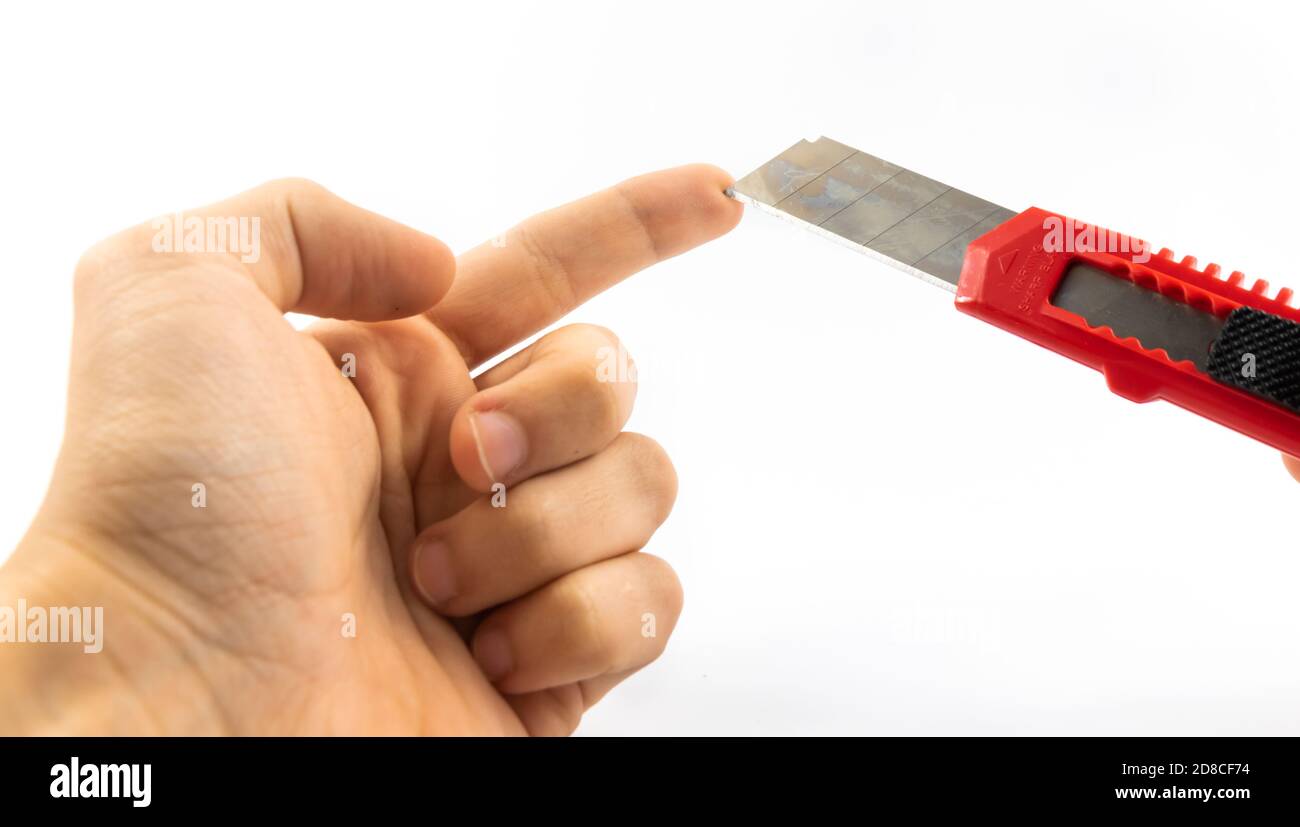 Open clerical knife, danger of cutting yourself in classroom at school ...
