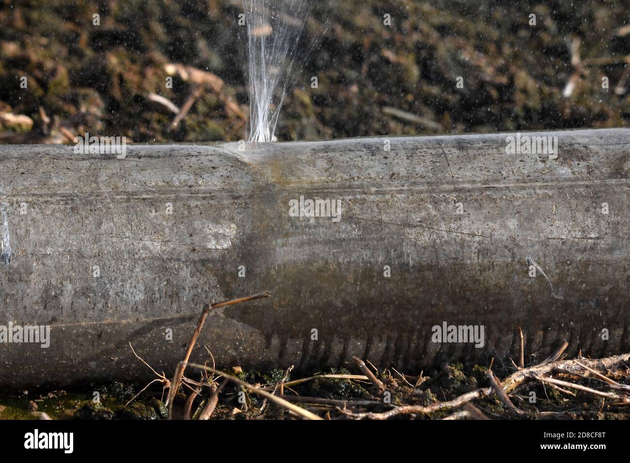 Water pipe burst in the field Stock Photo - Alamy