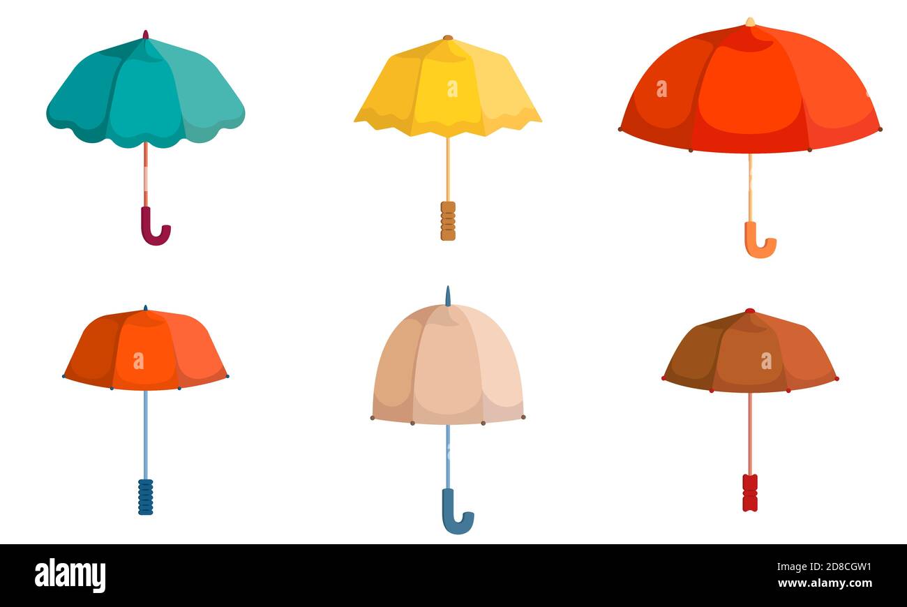 Set of different umbrellas. Beautiful accessories in cartoon style ...