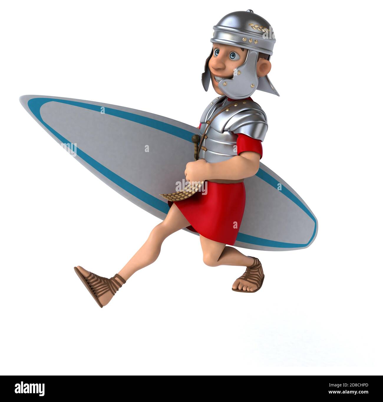 Fun 3D cartoon roman soldier surfing Stock Photo - Alamy