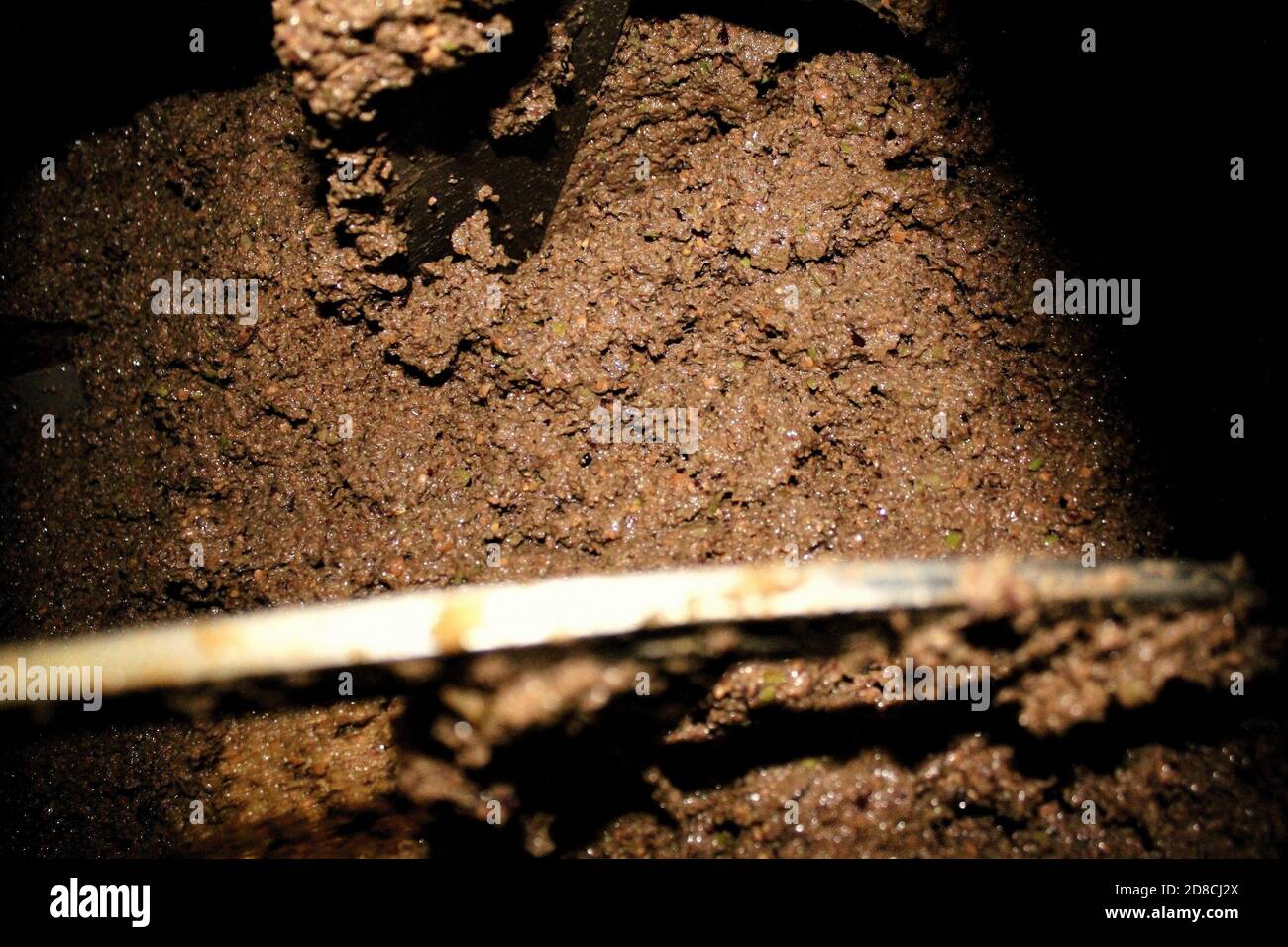 Greece, Attica, olive paste in malaxation tank during extra virgin ...