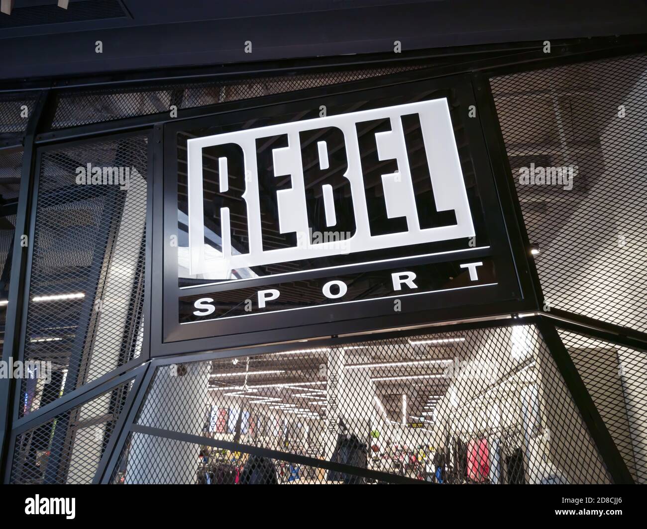 AUCKLAND, NEW ZEALAND - Oct 07, 2019: View of Rebel Sport shop sign in ...
