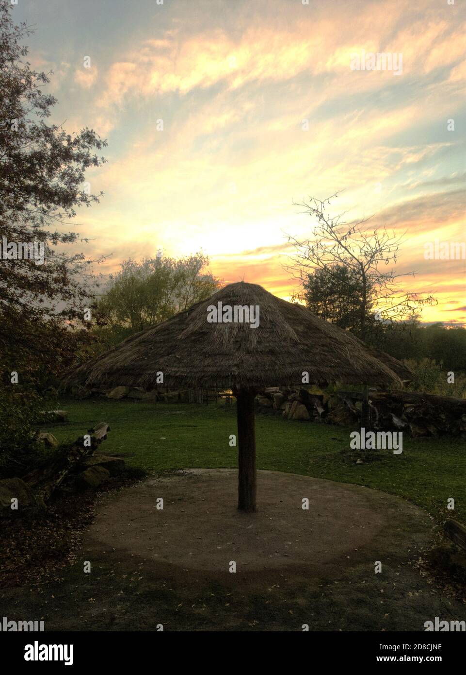 thatched roof sunset colours beautiful leipzig germany Stock Photo - Alamy