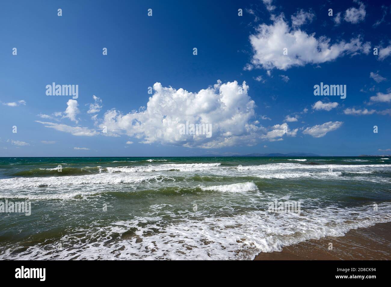 Torre Mozza (Li), Tuscany, Italy, waves on the shoreline of the beach ...