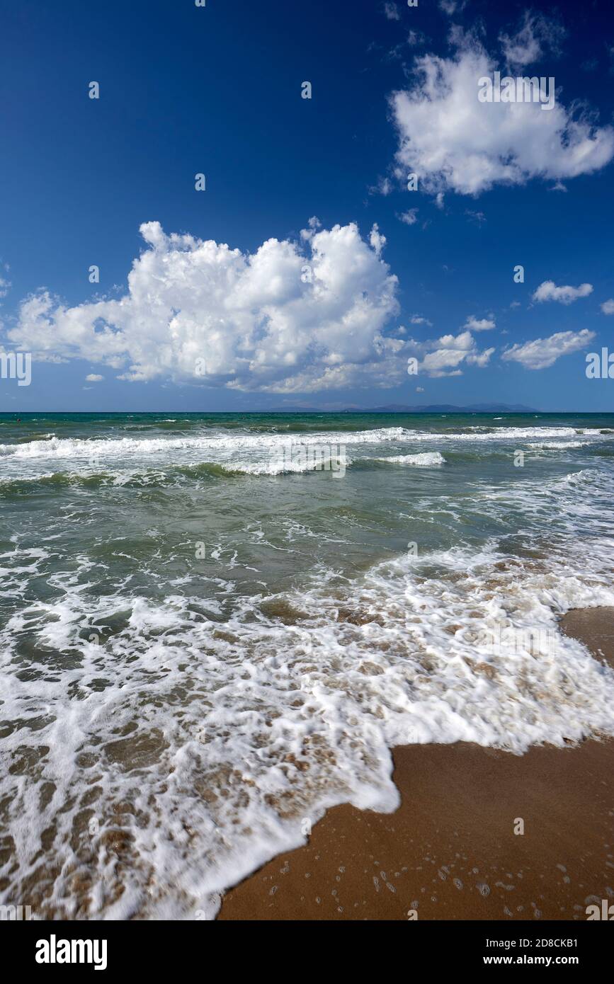 Torre Mozza (Li), Tuscany, Italy, waves on the shoreline of the beach ...
