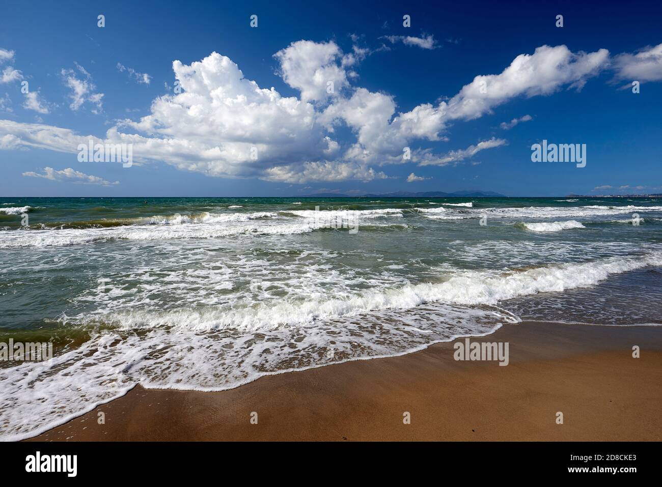 Torre Mozza (Li), Tuscany, Italy, waves on the shoreline of the beach ...