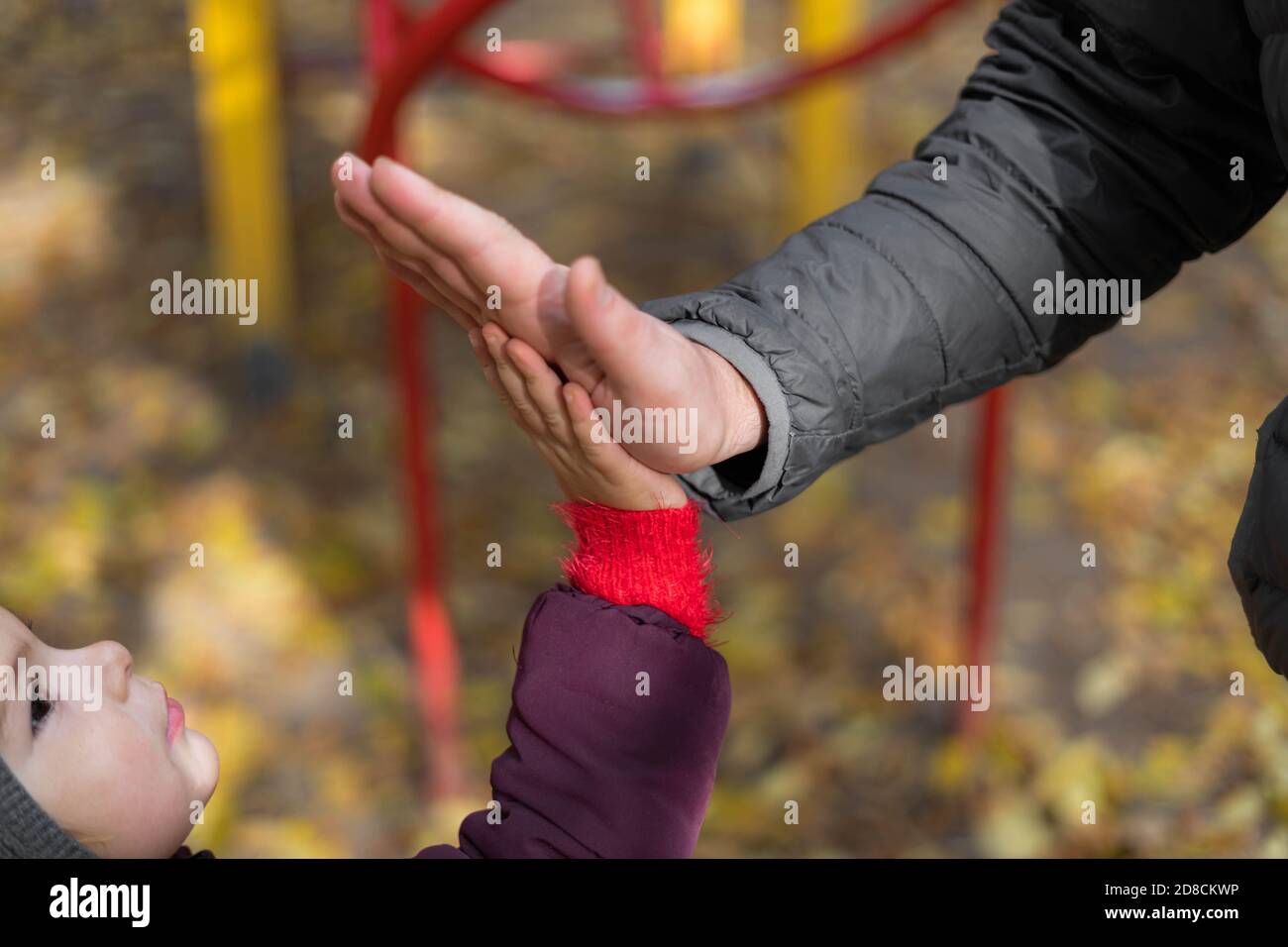 Child and dad hands clap. Teamwork, connections, love relationship ...