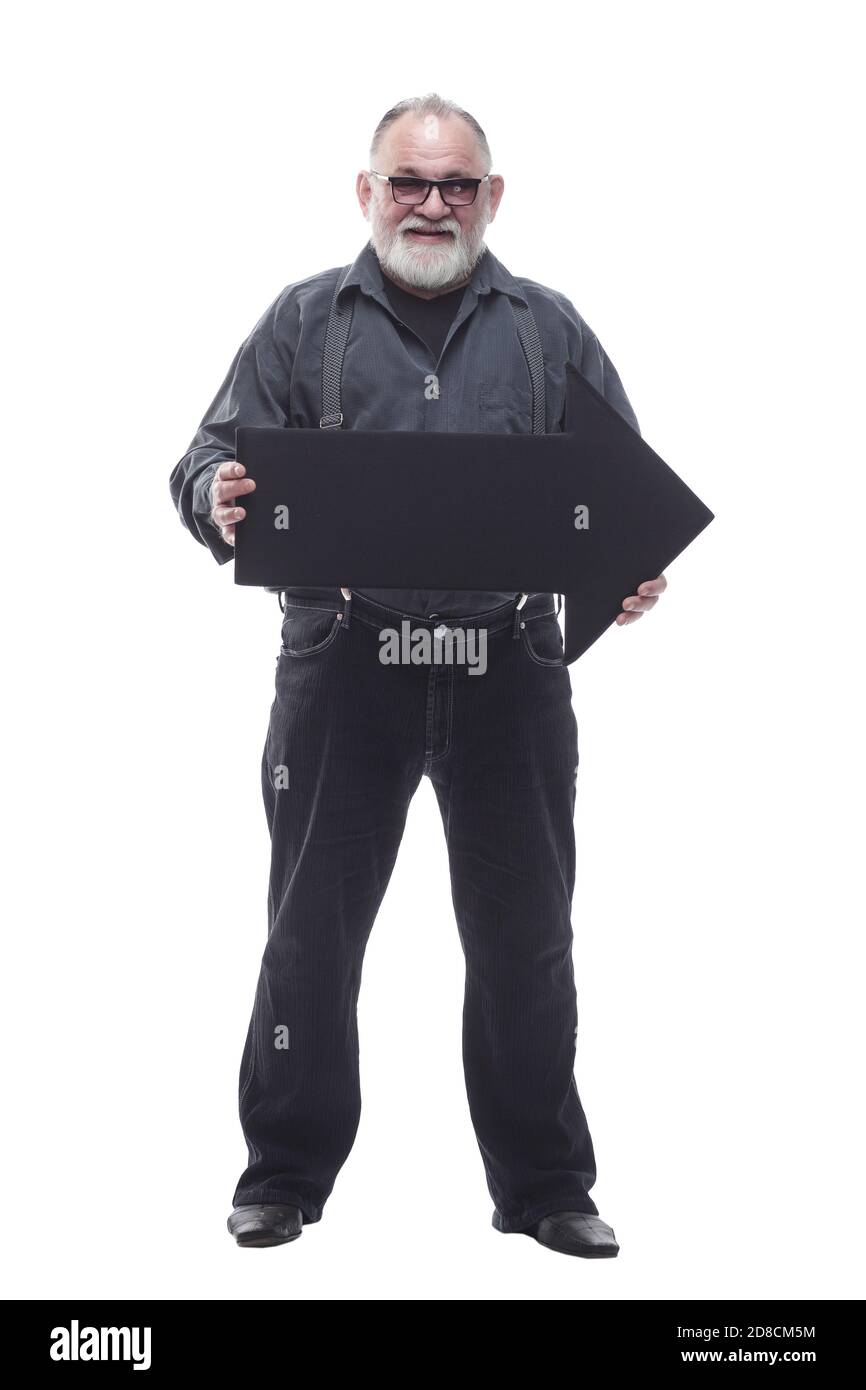 full- length . confident older man pointing the direction Stock Photo ...