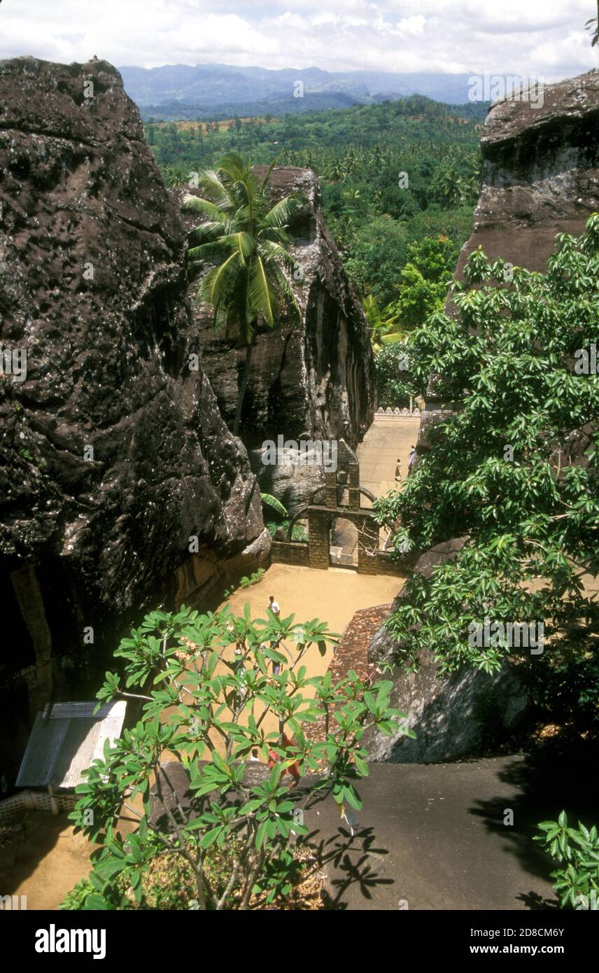 View from the heights into Aluvihara rock temple, Matale district, Sri ...