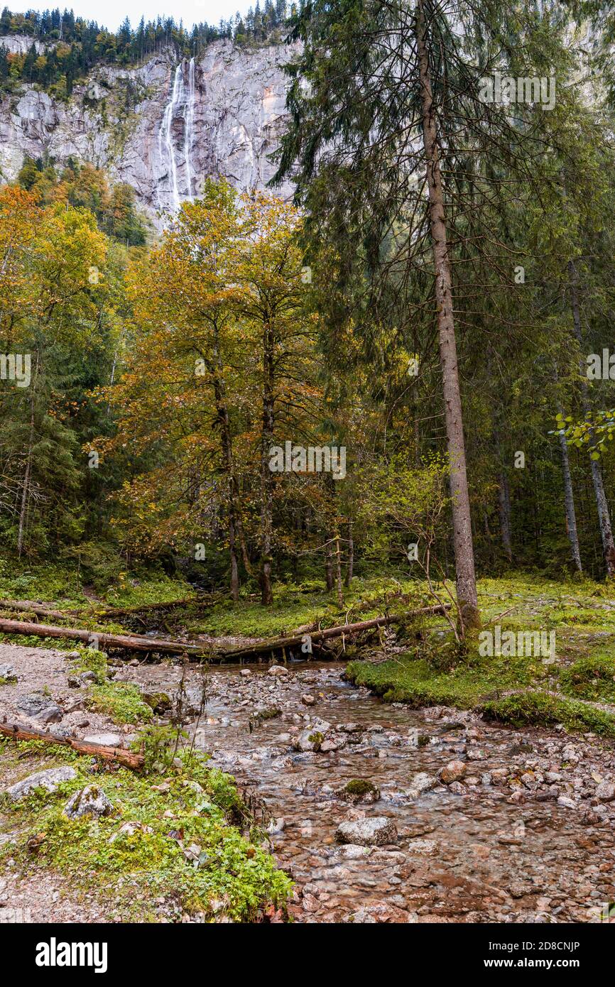 The Roethbachfall, the highest waterfall of Germany near the Obersee in ...