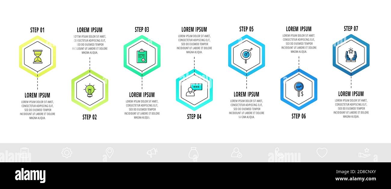 Vector infographic hexagons with 7 steps. Flat template can be used for ...