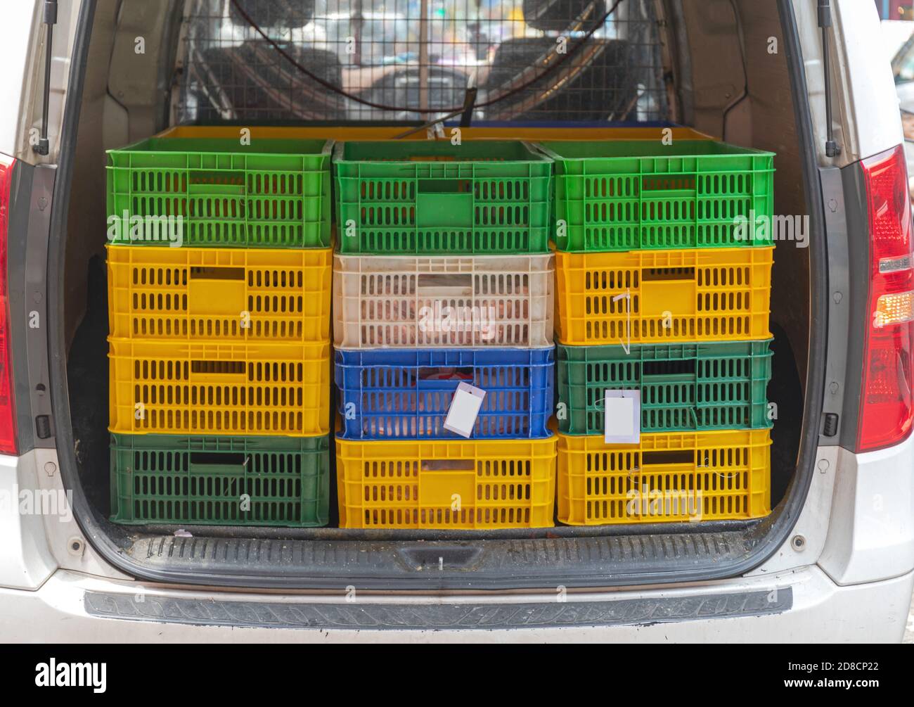 Plastic Crates in Van Transport Delivery Shipping Stock Photo - Alamy