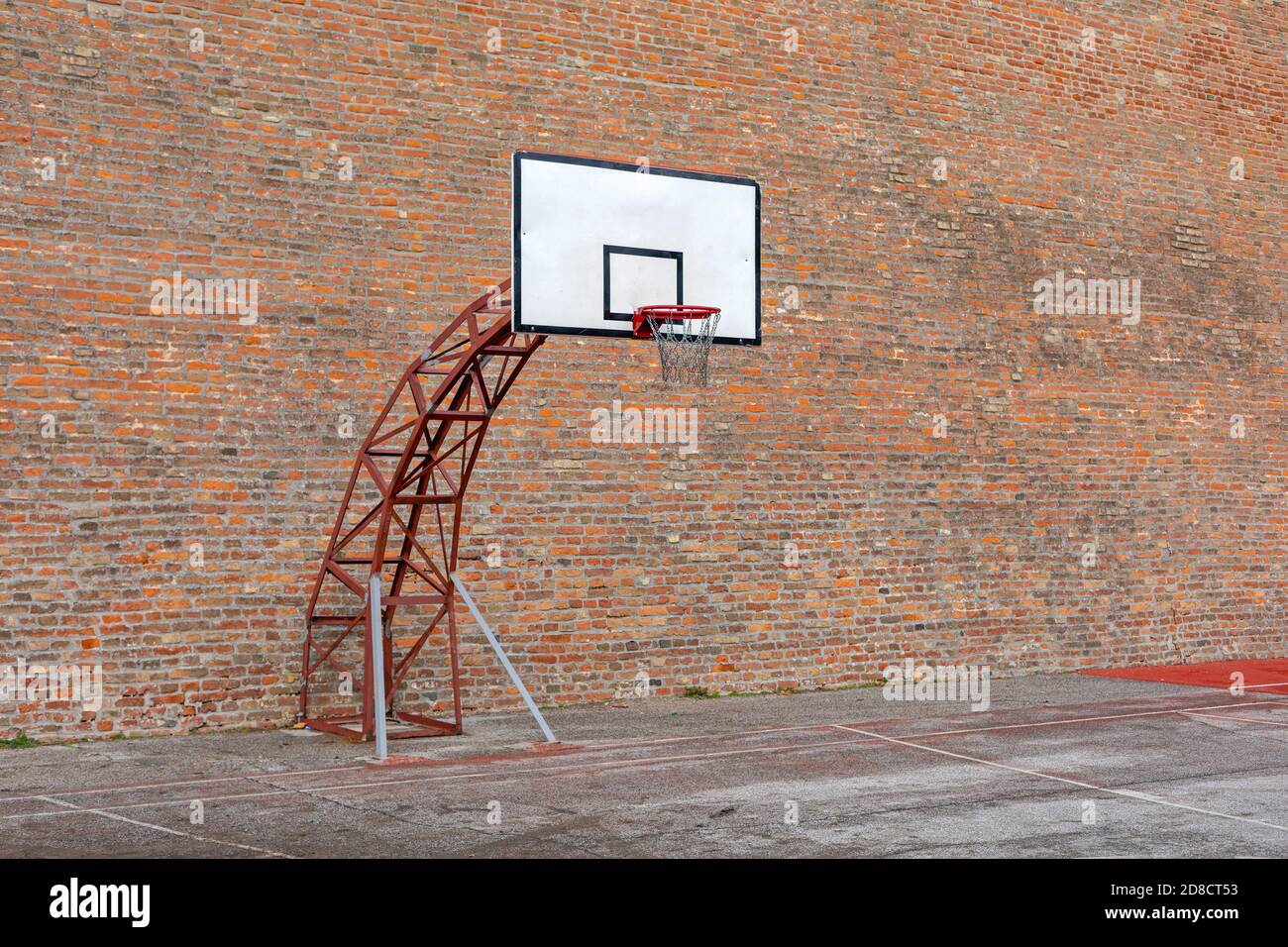 Basketball Hoop Sport Court at Brick Wall Stock Photo - Alamy