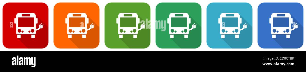 Ecology, electrical bus icon set, flat design vector illustration in 6 ...