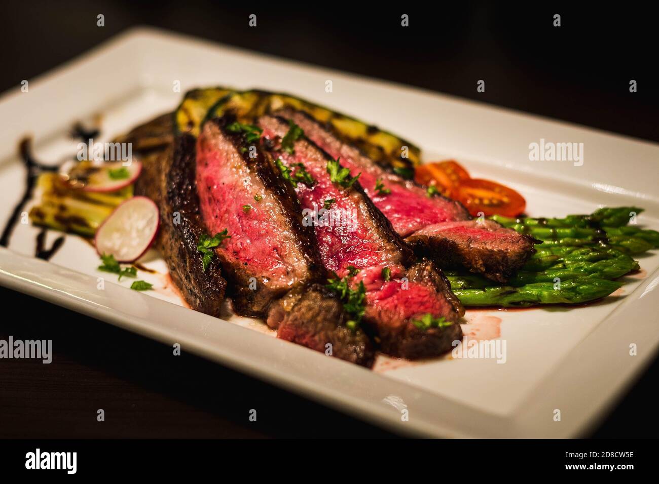 Japanese wagyu grade a5 seared medium rare and served with grilled ...