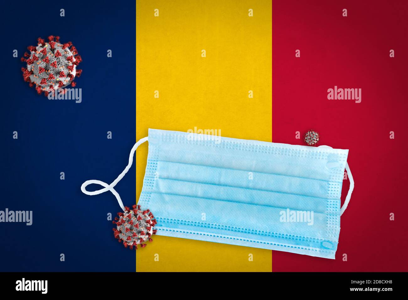 Concept illustration of surgical face mask over flag of Chad and ...