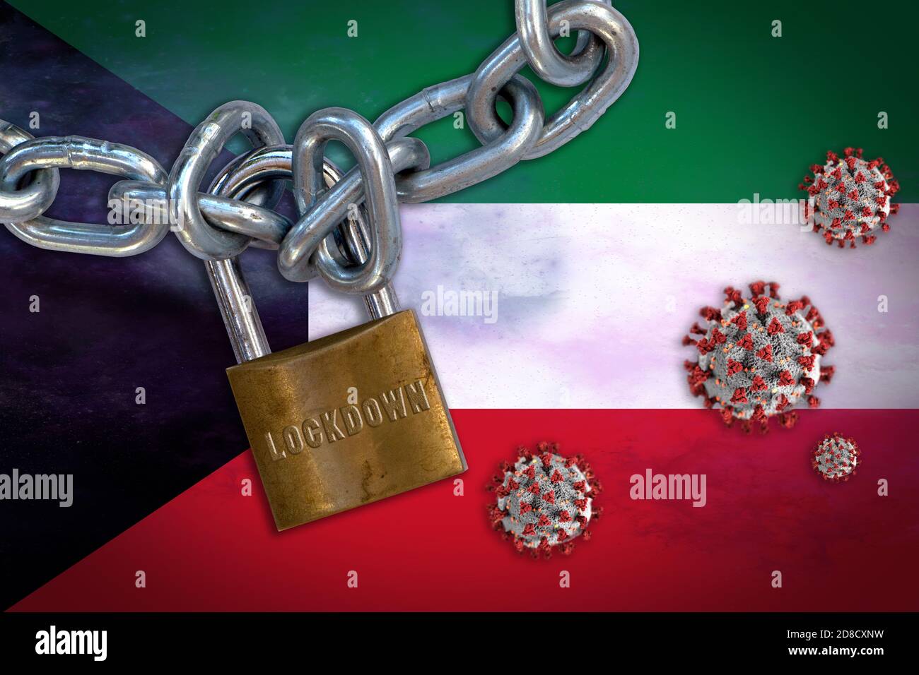 Concept illustration of Coronavirus lockdown in Kuwait, with Covid-19 ...