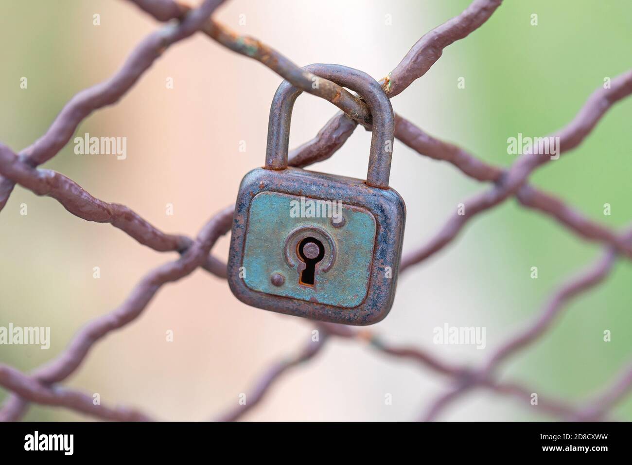 Rusty Love Symbol Padlock Locked at Fence Stock Photo - Alamy
