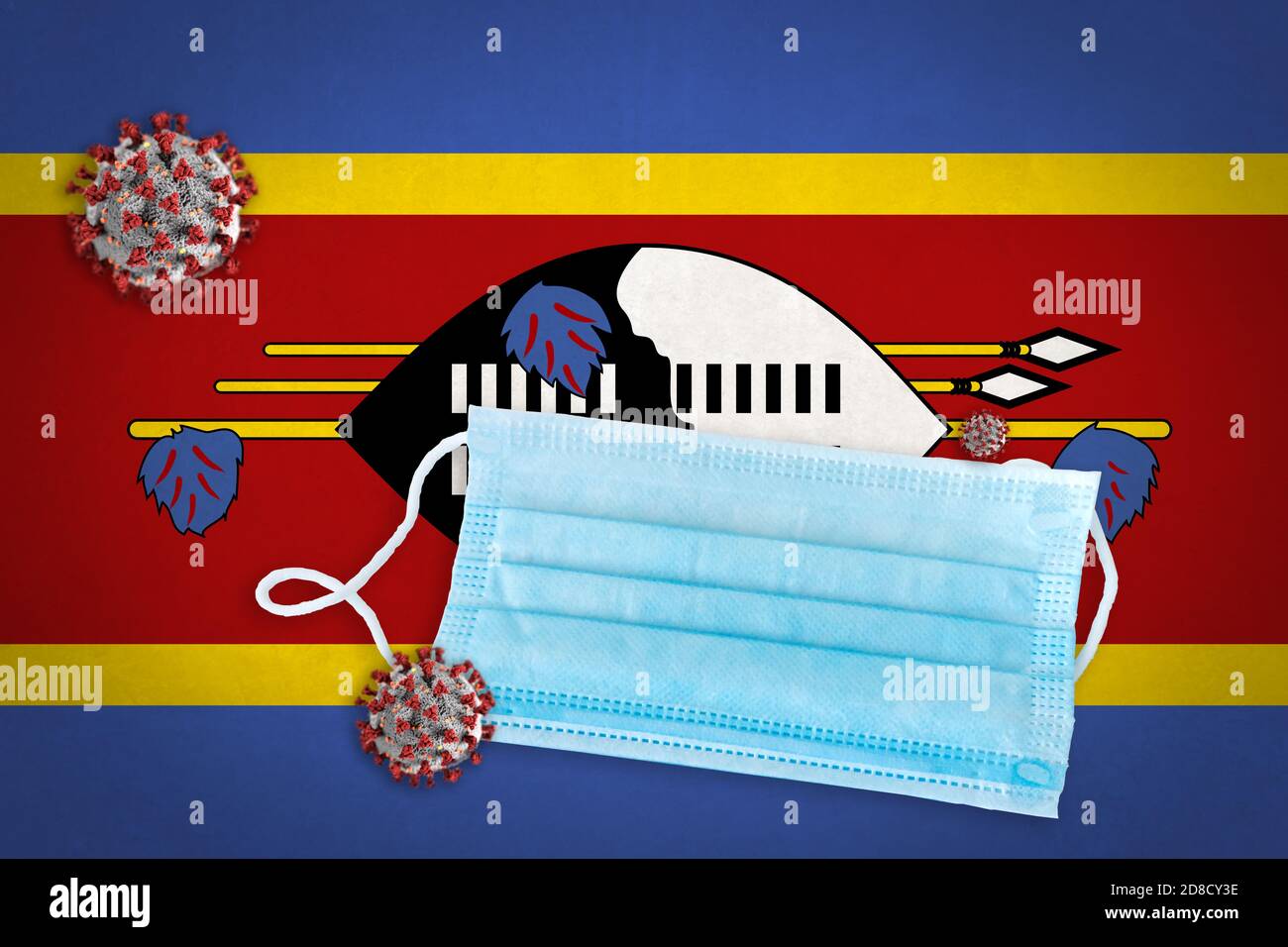 Concept illustration of surgical face mask over flag of Swaziland and ...