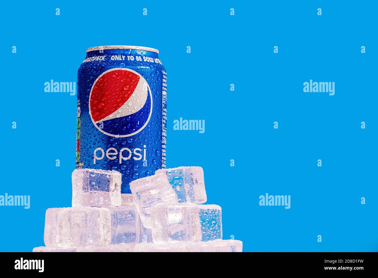 London, United Kingdom - October 29 2020: Ice cold can of Pepsi and a ...