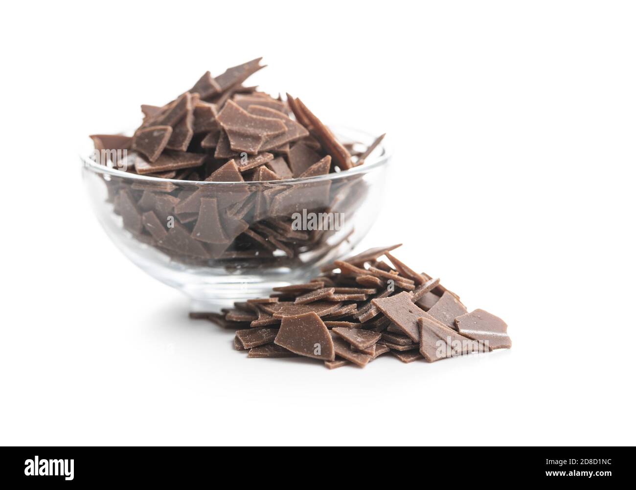Grated dark chocolate. Chocolate flakes isolated a on white background ...