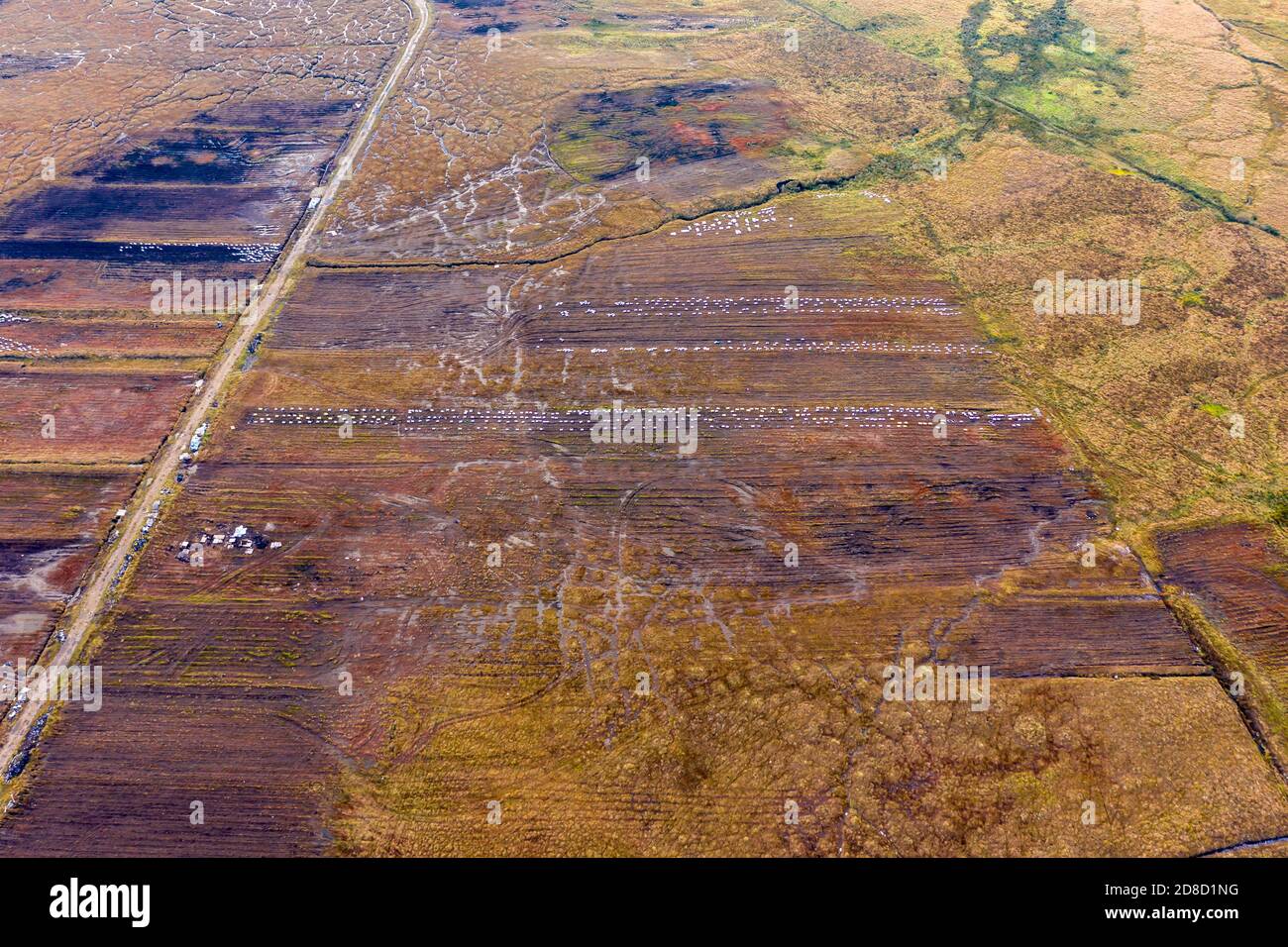 Aerial view of peat cutting aerial is Donegal - Ireland Stock Photo - Alamy