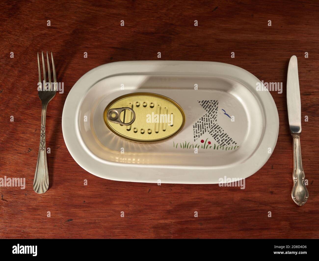 Different types of cans with prepared foods for consumption, vegetables ...