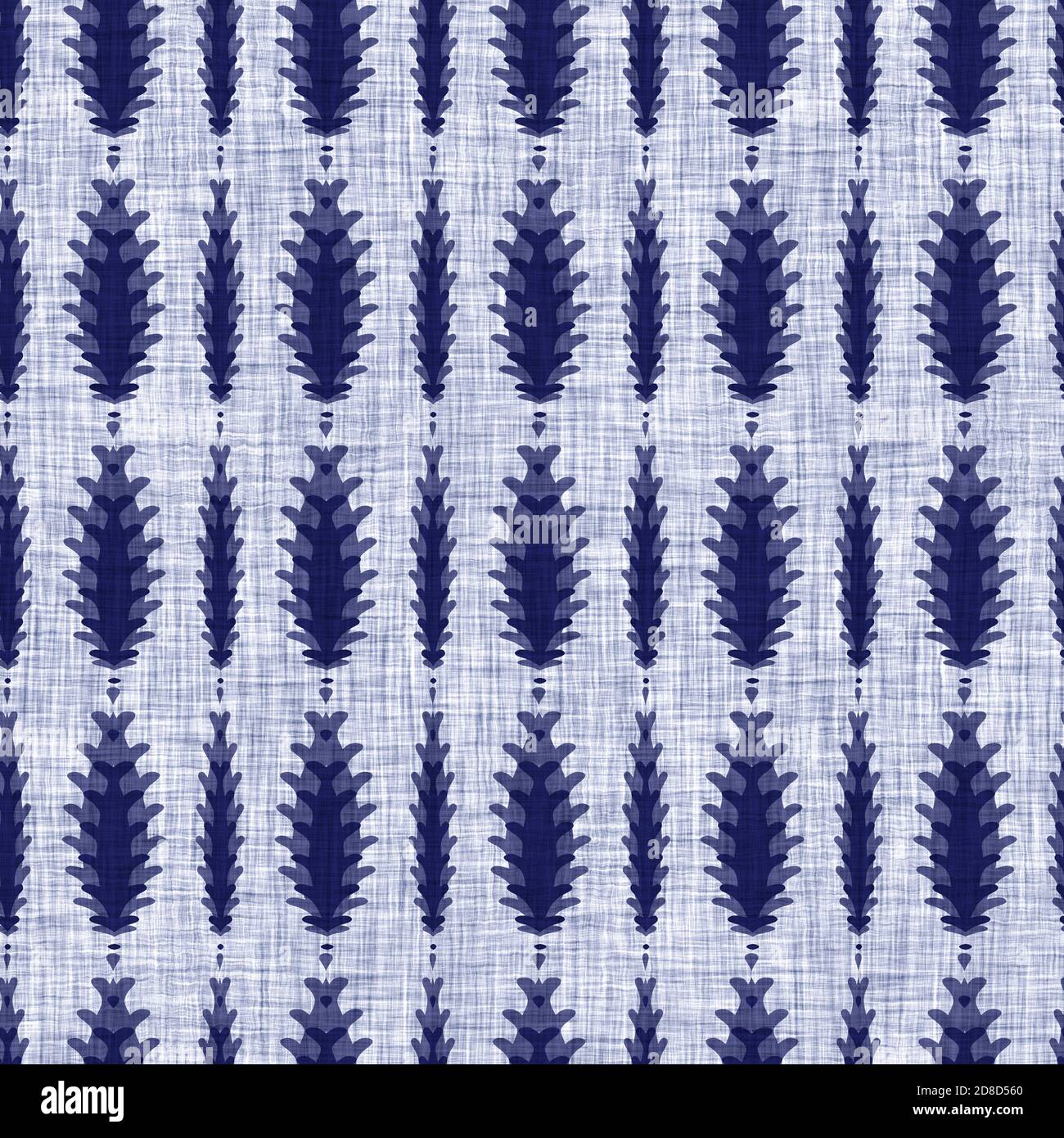 Indigo blue flower block print dyed linen texture background. Seamless ...